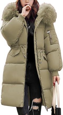 Generic Veste dhiver mi-longue matelass&eacute;e &eacute;paisse et chaude en fausse fourrure &agrave; capuche pour femme, vert clair, 3XL