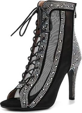 Generic Chaussures de danse latine pour femme - Chaussures de danse latine &agrave; lacets avec strass et bout ouvert - Chaussures de salle de bal - Chaussures de pr