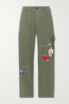 Fortela Pantalon Treillis Droit En Coton &Agrave; Chevrons Et &Agrave; Appliqu&eacute;s Jacey - Vert
