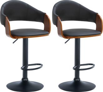 Clp 2er Set Barhocker Nilse Kunstleder I Barstuhl Mit Holzsitzschale I Höhenverstellbares Metallgestell Mit Fußstütze, Farbe:walnuss/schwarz, Material Ges
