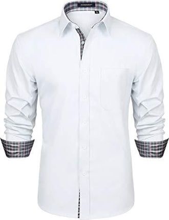 Hisdern Chemises Homme Manches Longues Chemise Décontractée Homme Boutonnées Chemises Formelles Business Chemise Regular Fit Casual Shirt Blanc 4XL