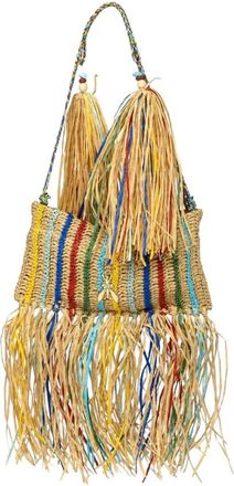 Patrizia Pepe Femme, Sacs, Multicolore, Taille: ONE Size Sac Boh&egrave;me en Raffia avec Franges