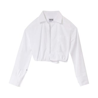 Moschino Wei&szlig;e Cropped Bluse mit Elastischem Saum - - Blouses & Shirts - Damen - Wei&szlig; - S