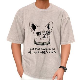 Generic T-shirt surdimensionn&eacute; pour homme - Chien dr&ocirc;le | T-shirt &agrave; manches courtes d&eacute;lav&eacute; v&ecirc;tements tendance hauts basiques r&eacute;guliers - pour les voyages, Cou