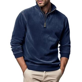 Generic Polo en polaire &agrave; manches longues - Haut thermique avec fermeture &eacute;clair 1/4 - Sweat-shirt confortable - Couleur unie - T-shirt Henley - Hiver - Print