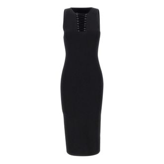 Kaos Kaos, Femme, Robes, Noir, Taille: 38 FR Robe mi-longue en maille avec d&eacute;tail tress&eacute;