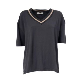 Le Tricot Perugia Kurzarm-Top mit Herz-Ausschnitt - - Tops - Damen - Grau - 3XL