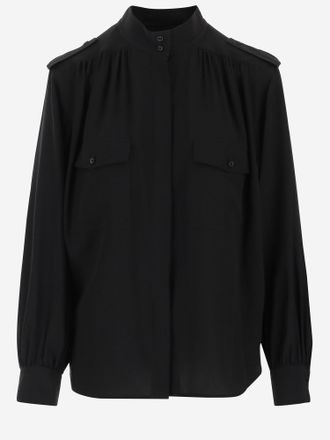 Chlo&eacute; Womens Pleated Silk Crepe Shirt Black