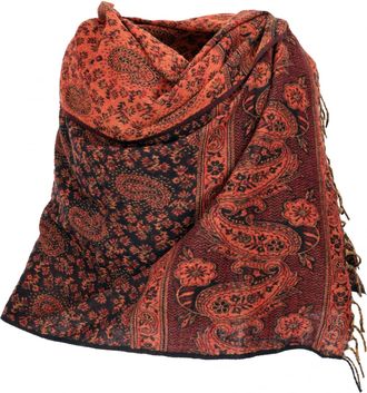 Guru Shop Weicher Pashmina Schal/Stola mit Paisley Muster - Schwarz/orange, Herren/Damen, Synthetisch