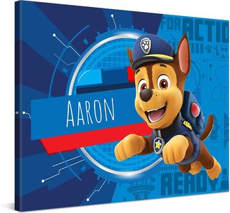 Picanova PAW Patrol Chase Leinwand - 80x60cm - Leinwanddruck mit Babynamen - Personalisierte Leinwand - Baby-Geschenk Leinwandbild - PAW Patrol Kollektion