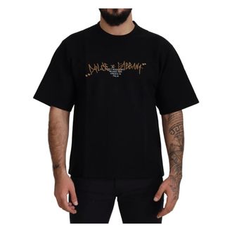Dolce & Gabbana Schwarzes Baumwollmischung Rundhals T-Shirt - - Tops - Herren - Schwarzk - XS