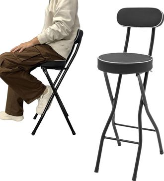 Generic Faltbarer Barhocker mit Rückenlehne - Höhenverstellbar 55/60/70 cm Gepolsterter Schwammsitz Platzsparendes Design für Esszimmer, Küche, Café, Outdoor 