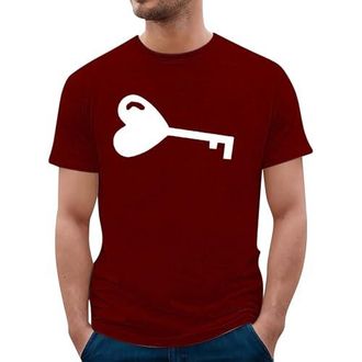 Generic T-shirt d&eacute;contract&eacute; &agrave; manches courtes et col rond imprim&eacute; pour la Saint-Valentin 2026 pour les couples hommes et femmes, bordeaux, 3XL