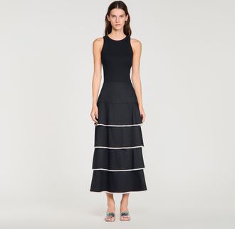 Sandro Jupe longue strass&eacute;e &agrave; volants