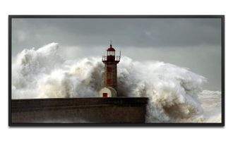 Paul Sinus Art Leuchtturm im Meer ca. 130x70cm Wandbild inklusive Schattenfugenrahmen schwarz - Panorama Leinwand Bild XXL Format Wandbilder Wohnzimmer Wohnung Deko 