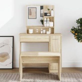 Les Tendances Coiffeuse avec miroir ch&ecirc;ne sonoma 86,5x35x136