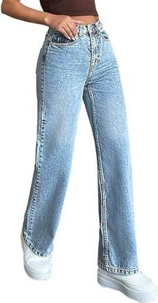 Generic Y2K Jean baggy pour femme - Jambes larges - Pantalon en jean ample - &Eacute;l&eacute;gant - Avec poches - Confortable - Pantalon de loisirs - Taille haute - Coupe 