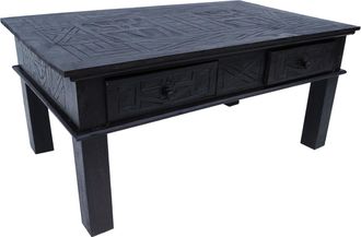 Guru Shop Handbeschnitzter Bodentisch, Kaffeetisch, Couchtisch mit 2 Schubladen, Balsaholz, Braun, 40x100x50 cm