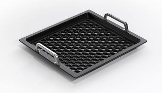 AMT Gastroguss GN 2/3 BBQ-Grillrost offen, 35,5 cm x 32,5 cm, mit BBQ-Muster, mit Edelstahlgriffen, Aluminiumguss, Lotan Antihaft-Veredelung, AMZN-23733G-BBQ-R