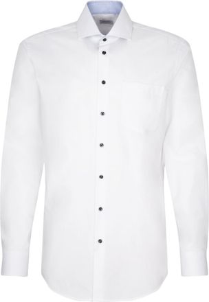 Seidensticker Herren Regular Fit Langarm Popeline Hemd, weiß, 43