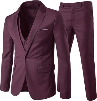 AlltheMen Anzug Herren Slim Fit 3 Teilig Anzüge Herrenanzug Sakko Hochzeit Business Rot XXL