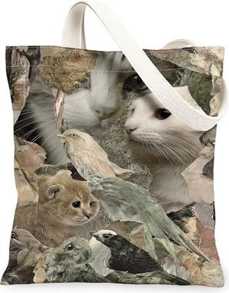 Generic Sacs fourre-tout vintage en toile avec imprim&eacute; animal sauvage artistique, sacs r&eacute;utilisables, l&eacute;gers et lavables avec bandouli&egrave;re pour voyage Beac, mu
