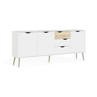 Dmora Credenza Anima, Buffet Da Soggiorno, Madia Da Salotto, Dispensa Da Cucina, 195x39 H81 Cm, Bianco E Quercia - Dmora