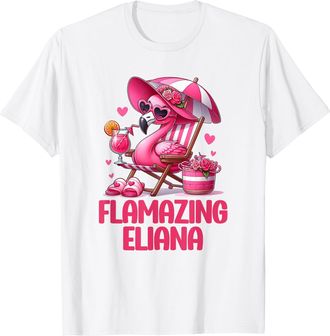 BDAZ Flamazing Eliana Pink Flamingo Tropical Beach Trip Damen T-Shirt