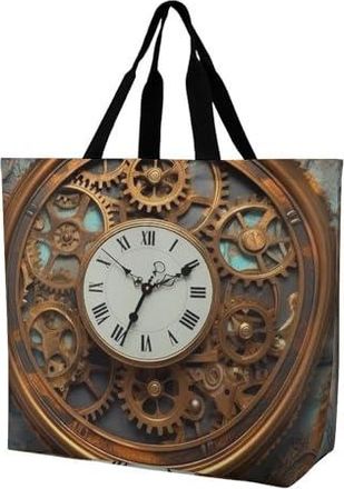 Generic Horloge Steampunk Rouill&eacute;e Sac A Main Femme R&eacute;utilisable Sacs De Courses L&eacute;ger Sac &Agrave; Bandouli&egrave;re Pour Voyage Travail Shopping