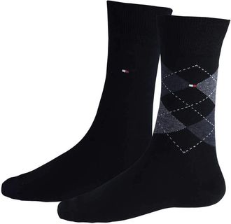 Tommy Hilfiger Herrensocken Doppelpack Rautenmuster schwarz/grau Gr&ouml;&szlig;e 43-46
