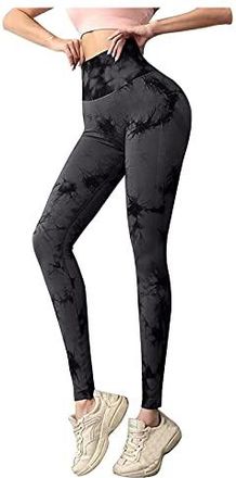 Generic Legging de sport 2026 pour femme - Pantalon dentra&icirc;nement &eacute;lastique taille haute - Capris tie-dye, Noir, M