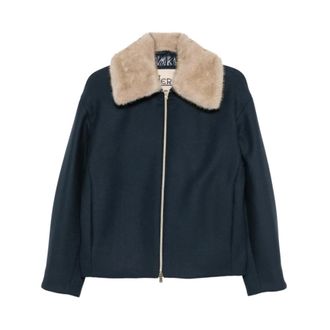 Herno Jacke Pelzkragen Rei&szlig;verschluss - - Jackets - Damen - Blau - L