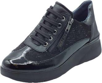 Melluso K55438Z Baskets noires Confort pour femme en cuir et tissu avec fermeture éclair et lacets, Noir, 37 EU