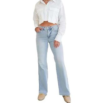 Generic Jean vintage d&eacute;lav&eacute; de grande taille, extensible, d&eacute;contract&eacute;, taille haute, contr&ocirc;le du ventre, jambe large, denim extensible 2025 mode, Longues, XXL