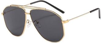 Generic Lunettes de soleil surdimensionnées rose thé pour femme nuances rétro classiques lunettes de soleil femmes métal, Doré/noir, Taille unique