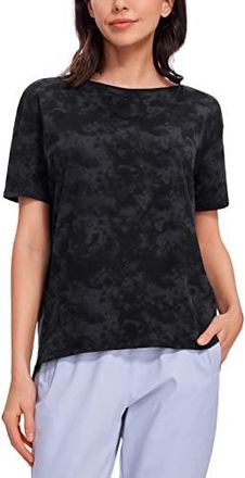 CRZ YOGA Femme Coton Pima T-Shirt dété Ample et Long Léger Haut de Sport à Manches Courtes Le Brouillard dencre fumée 46