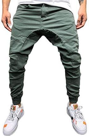 ORANDESIGNE Homme Pantalon Casual Cargo Chino Jeans Sport Jogging Slim Fit Pantalon Long Pants C Vert XXL