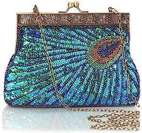 Babeyond 1920s Flapper Peacock Clutch Vintage Gatsby Sequined Evening Handbag Beaded Bag