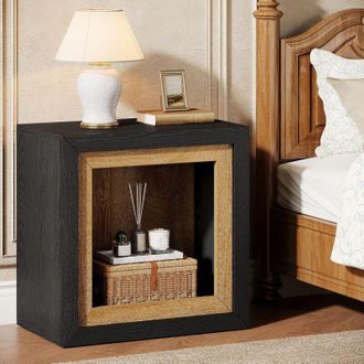 Tribesigns Tribesigns Table de Chevet, Design encadr&eacute;, 60 cm, Table dappoint Moderne avec Rangement Ouvert, Table Basse pour Chambre ou Salon, Noir et Marron