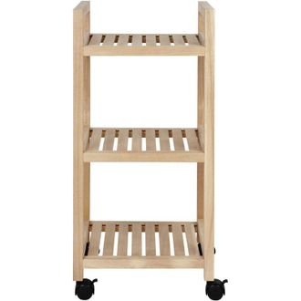 WENKO Rollregal 3 Etagen Acina, Ma&szlig;e: 35 x 72 x 31 cm, Braun, Holz natur, Polypropylen schwarz