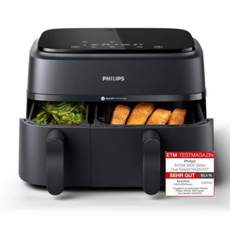 Philips Airfryer Dual Basket 3000 Series Hei&szlig;luftfritteuse, 9L, 2 K&ouml;rbe, 2 Gerichte gleichzeitig, RapidAir Plus Technologie, 90% weniger Fett, Energieeffizien