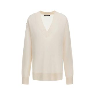 Roberto Cavalli Wei&szlig;er V-Ausschnitt Pullover Hergestellt in Italien - - Knitwear - Damen - Beige - M