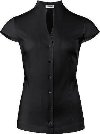 Vincenzo Boretti Chemisier, Modern-fit/légèrement cintré, col Calice, Jersey, Manches Courtes - Facile à Repasser Noir 40