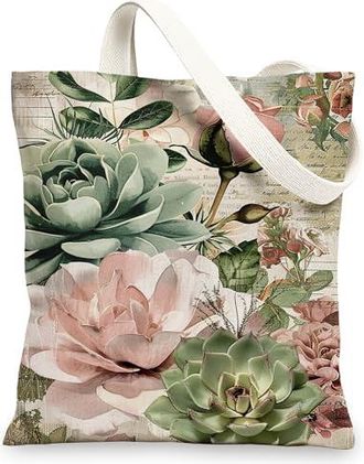 Generic Sacs fourre-tout en toile florale, sacs dépicerie réutilisables, sacs dépicerie réutilisables, légers et lavables, sacs en toile à bandoulière f, pêch