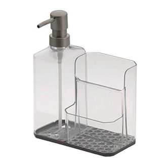 Spectrum Diversified Kitchen Organizer with Refillable Soap Pump, Sponge & Dish, Easy-Clean Sink Organization & Dish Brush Holder with Removable Base, Clear & 
