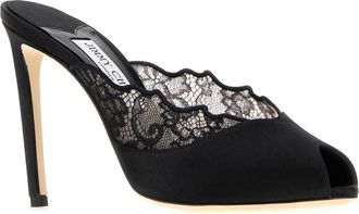 Jimmy Choo London Womens Black Satin And Lace Brigitte Mules Blackblack Scarpe Con Tacco High Heel Shoes