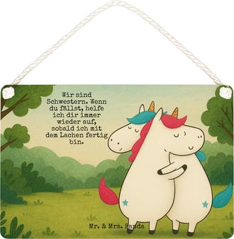 Mr. & Mrs. Panda Schild Einh&ouml;rner Umarmen Design DIN A6 - Geschenk, Wandbild Holz, Unicorn, Liebe, wandtafel, holzbild, Freundin, Familie, T&uuml;rschild, Schwestern, Dekob