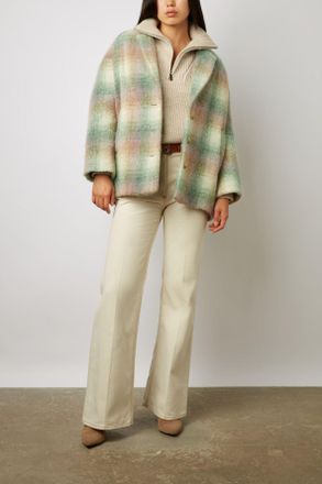 Gerard Darel Manteau court &agrave; carreaux en laine m&eacute;lang&eacute;e - SAHORY - Vert deau