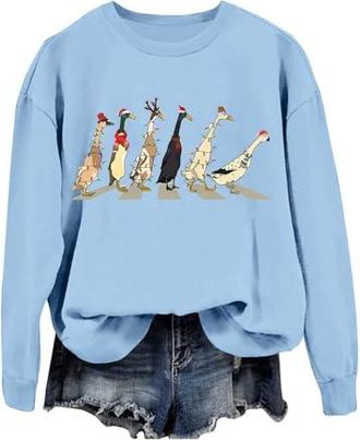 Generic Sweat-shirt de No&euml;l pour femme Motif animal de No&euml;l Amoureux de la ferme, bleu clair, XXL