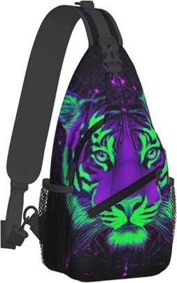 Generic R&eacute;glable Sacoche Port&eacute; &eacute;paule Art psych&eacute;d&eacute;lique du tigre de lespace Sac De Poitrine Polyester Sac &agrave; Dos Militaire pour &eacute;cole Randonn&eacute;e Cyclisme